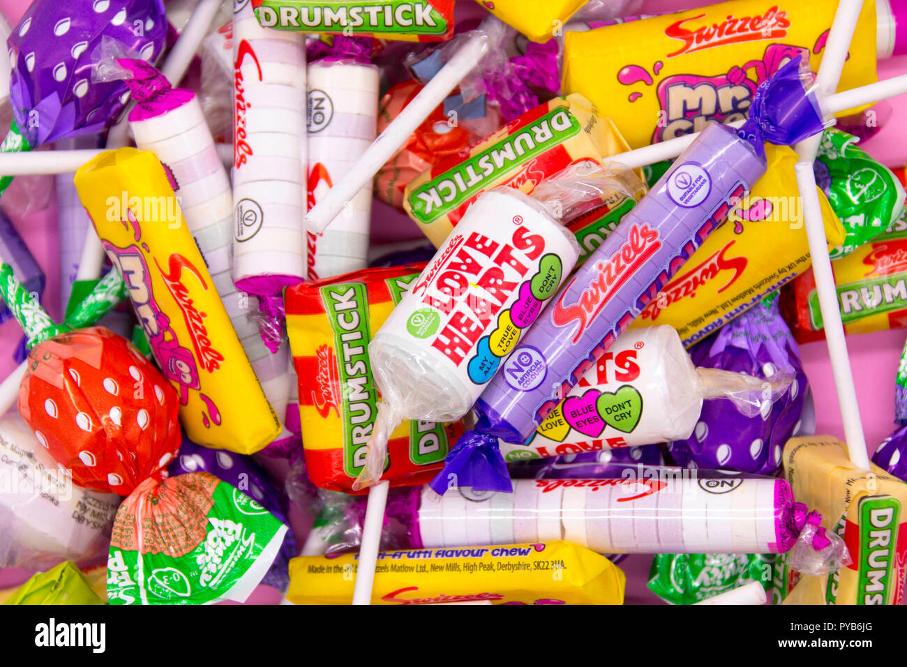 Swizzels Sweet Shop Favorites on a pink background featuring love ...