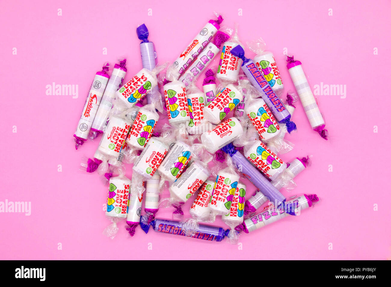 Swizzels Sweet Shop Favorites on a pink background featuring love ...