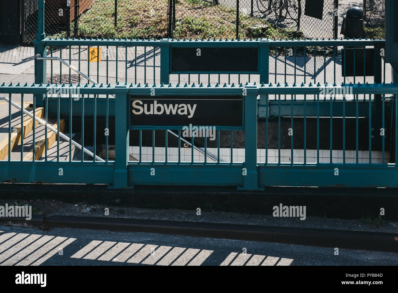 Subway sign at the entrance to the station in New York, USA Stock Photo ...