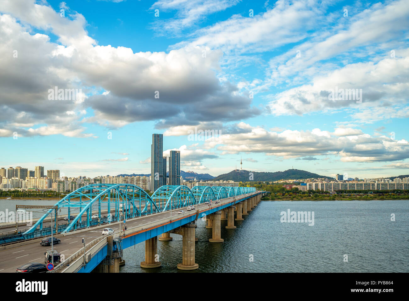 seoul tower and dongjak bridge in seoul, korea Stock Photo - Alamy