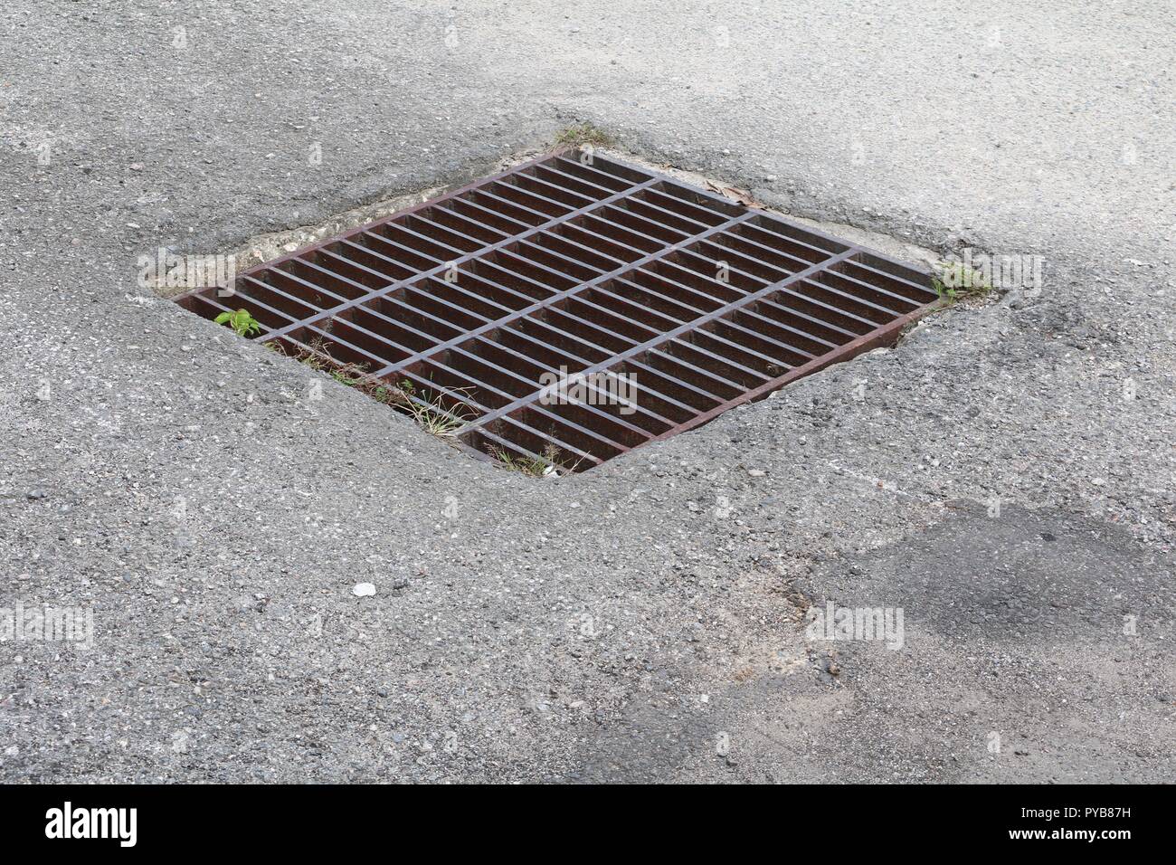 water drain or ditch on the road Stock Photo - Alamy