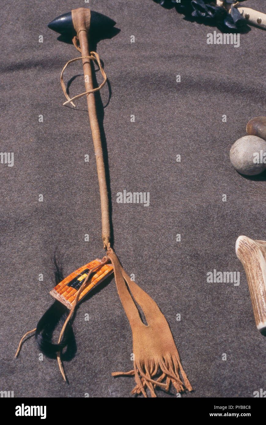 Native American stone & beaded implement, living history display at ...