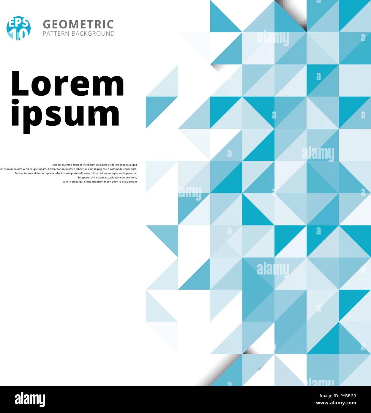 Abstract blue geometric triangles pattern on white background with copy space. Vector ...