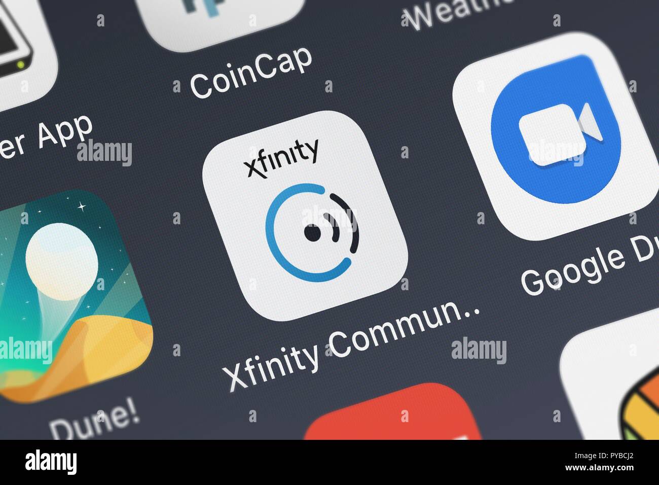 London, United Kingdom - October 26, 2018: Close-up shot of Comcast's ...