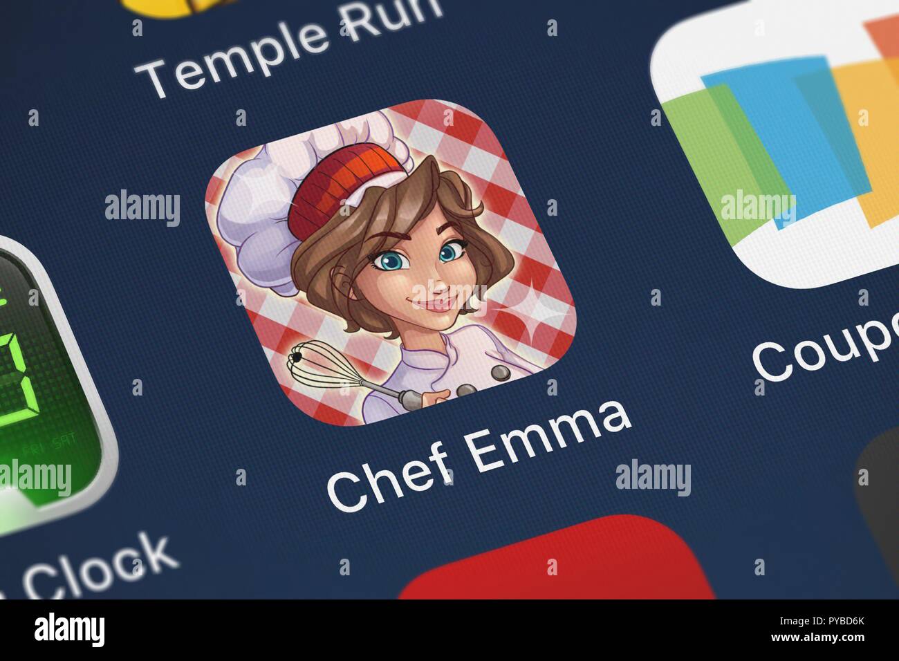 London, United Kingdom - October 26, 2018: The Chef Emma mobile app ...