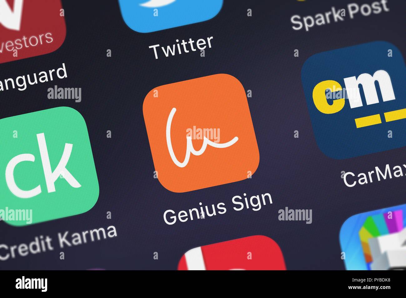 London, United Kingdom - October 26, 2018: Close-up shot of the Genius ...