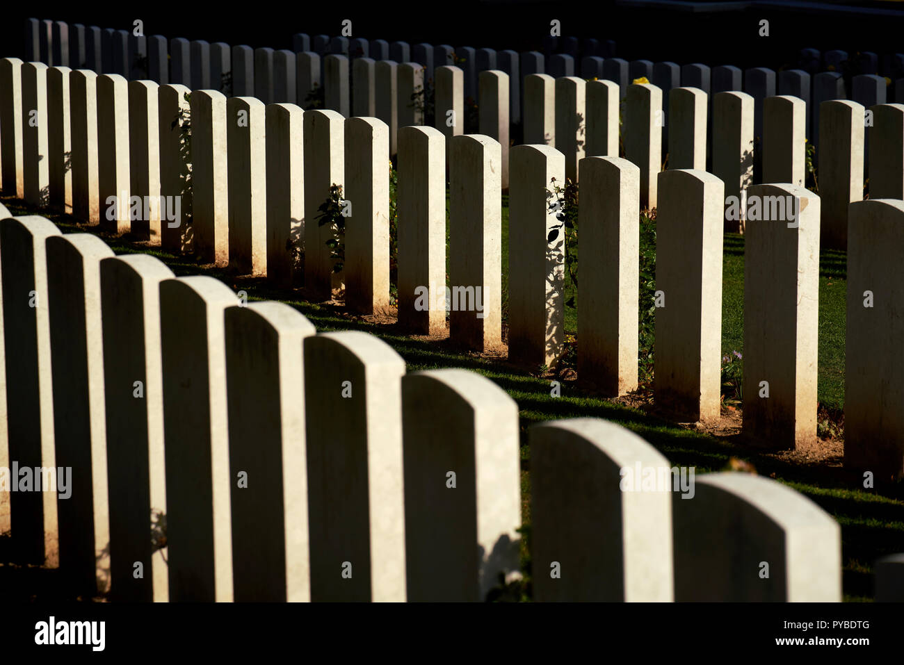 War graves in the autumn sunlight at Y Ravine cemetery near Beaumont ...