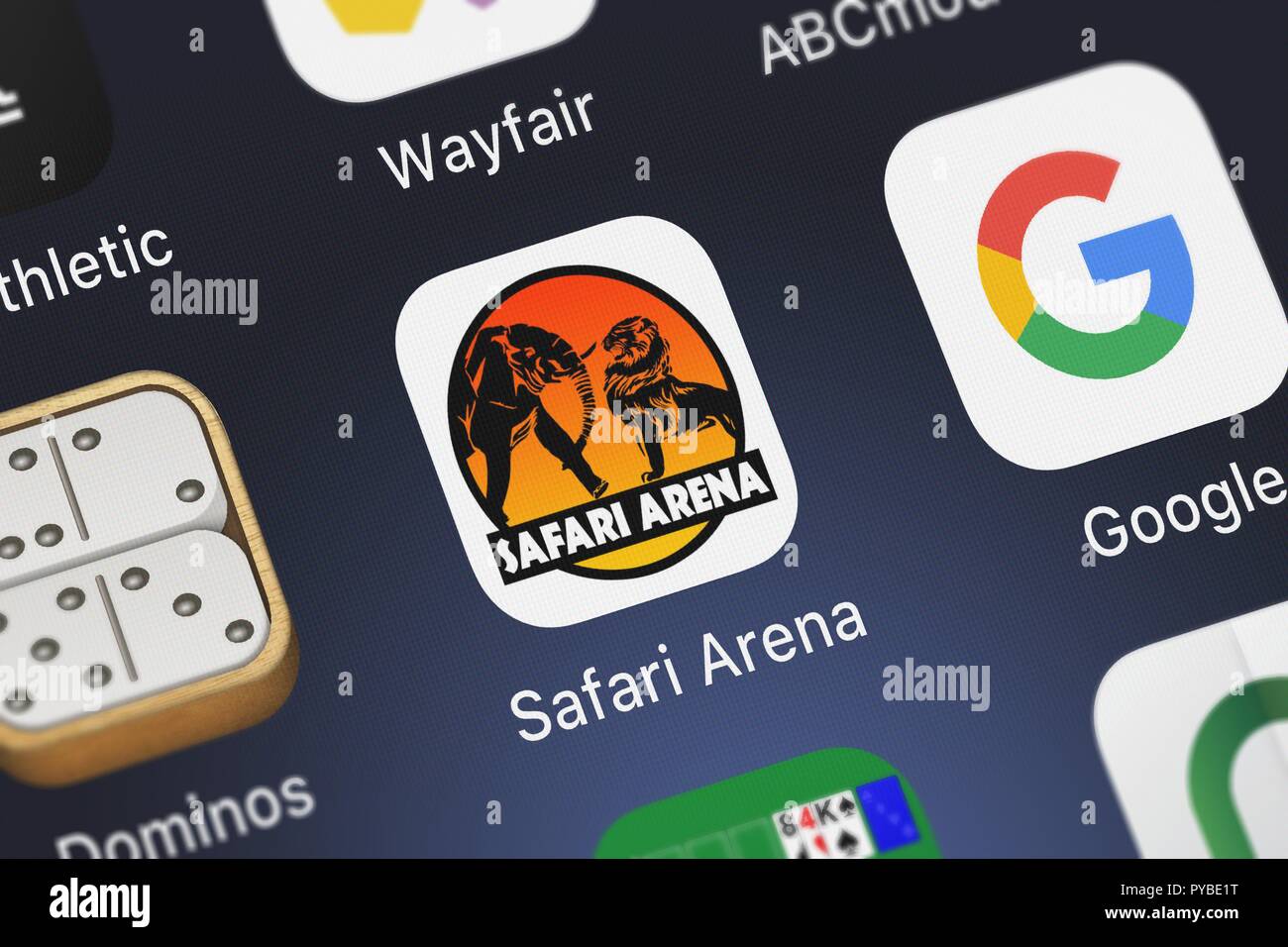 London, United Kingdom - October 26, 2018: Close-up of the Safari Arena ...