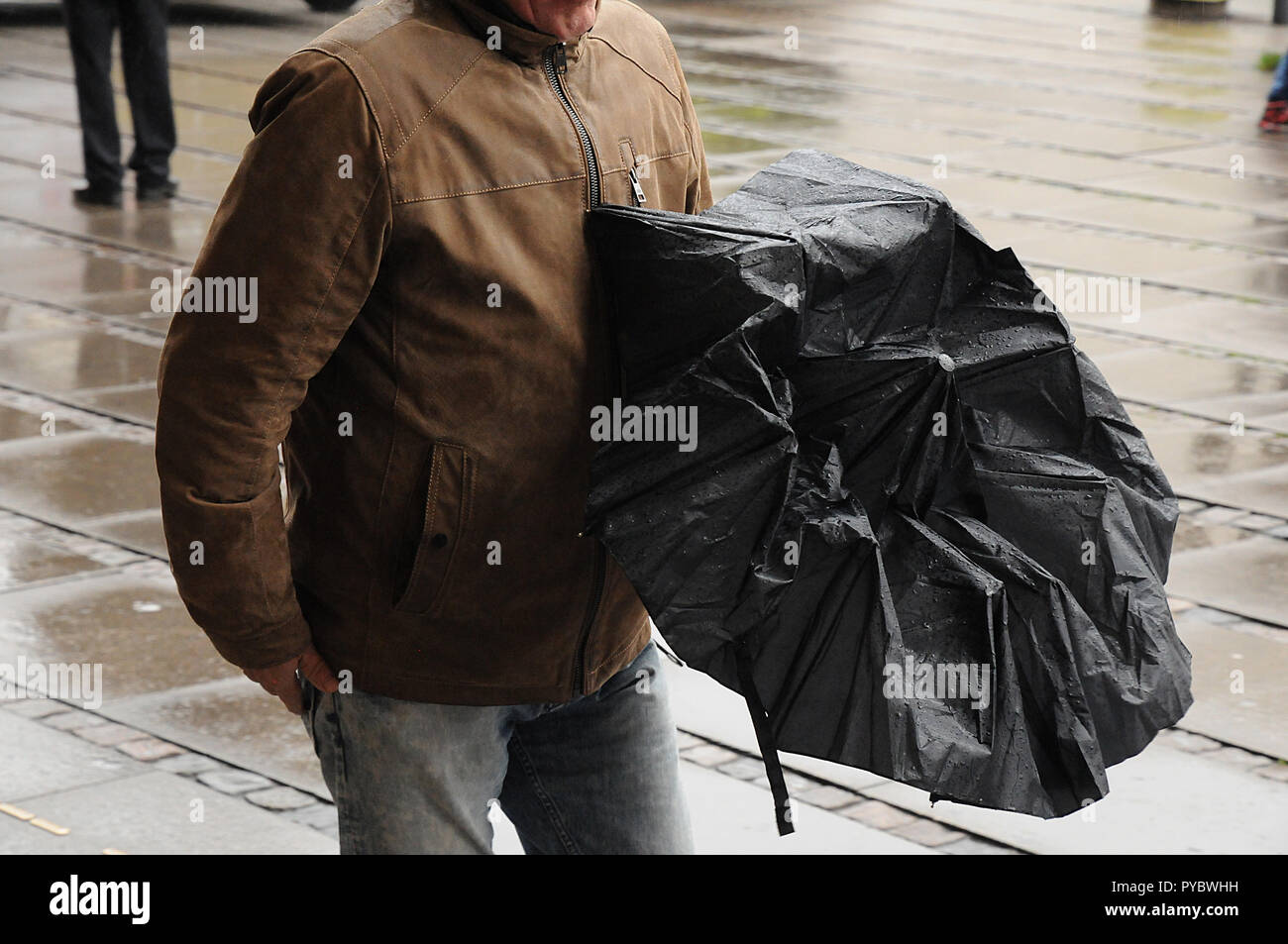 Copenhagen, Denmark. 27.October 2018. Rainy weathe saturday rain n ...