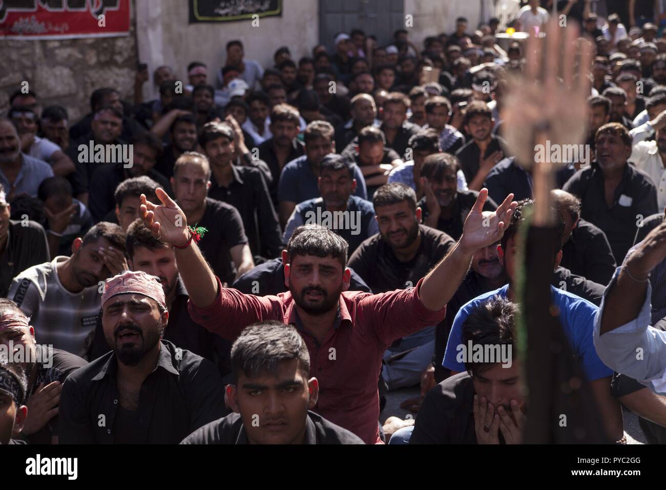 Shiite Muslims during mourning ceremony of Ashura ritual. 20.09.2018 ...
