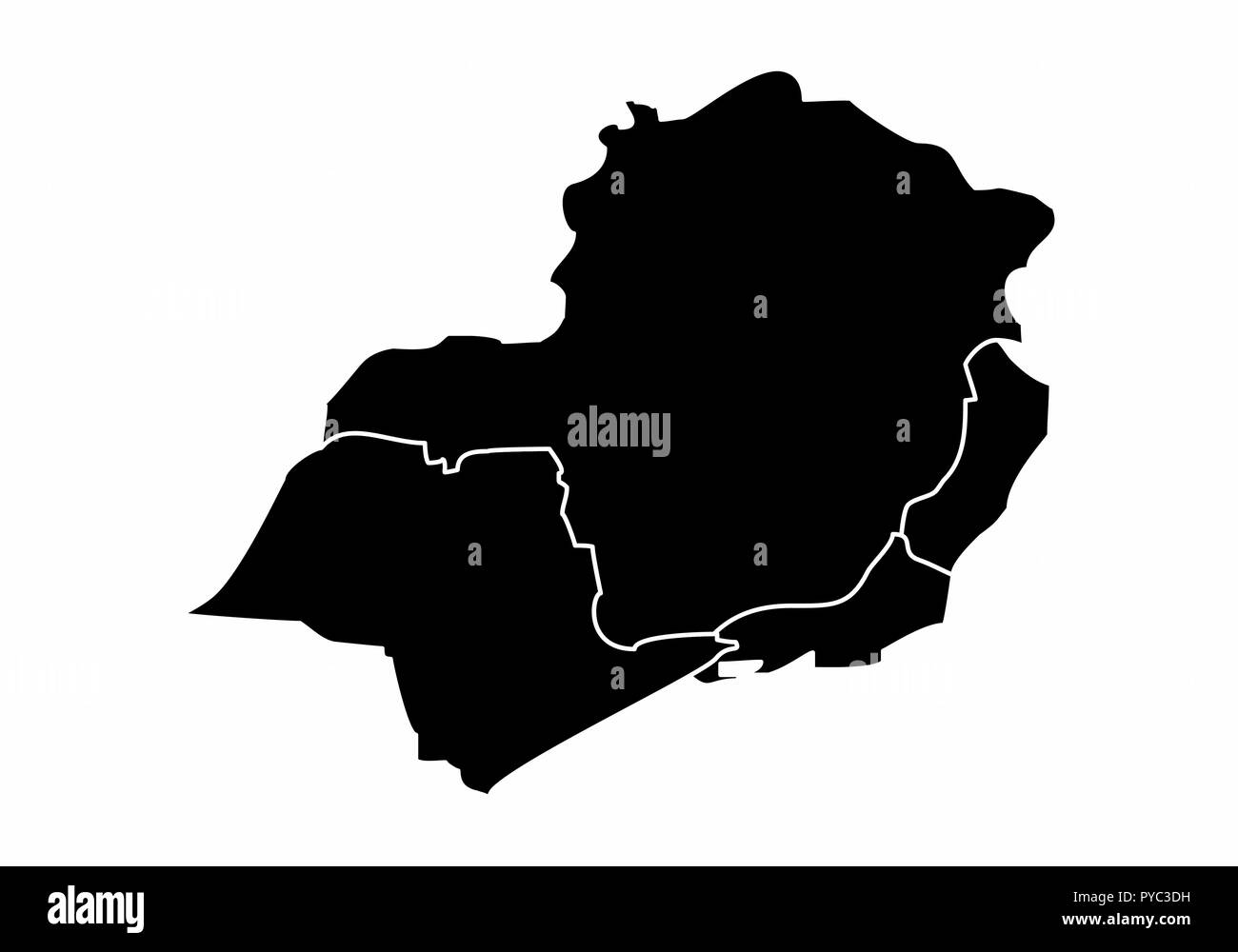 Map of the Brazil southeast region isolated on white background Stock ...