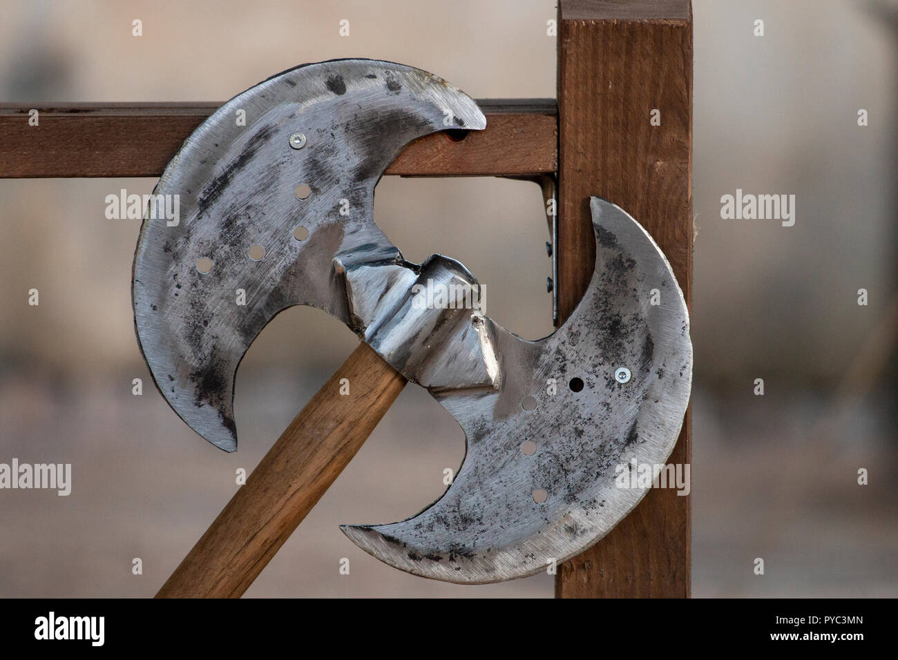 Close up view of a medieval axe on display Stock Photo - Alamy