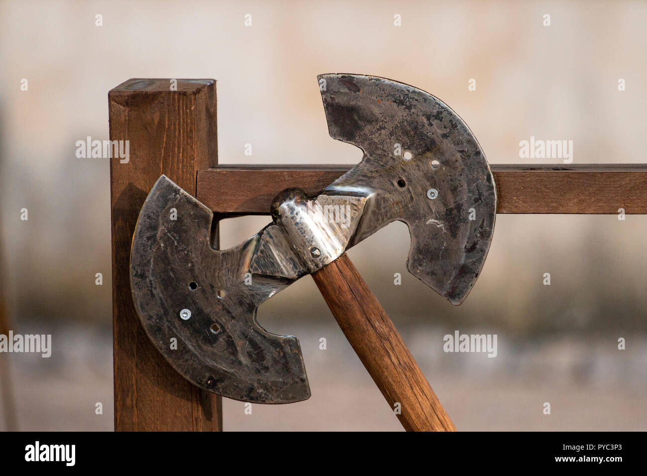 Close up view of a medieval axe on display Stock Photo - Alamy