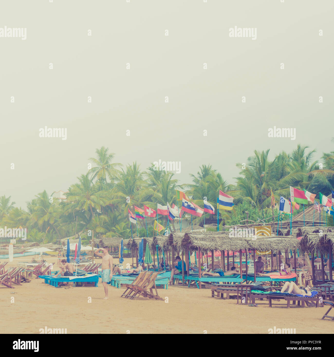 Flags of different countries on the beach in Hikkaduwa Stock Photo - Alamy