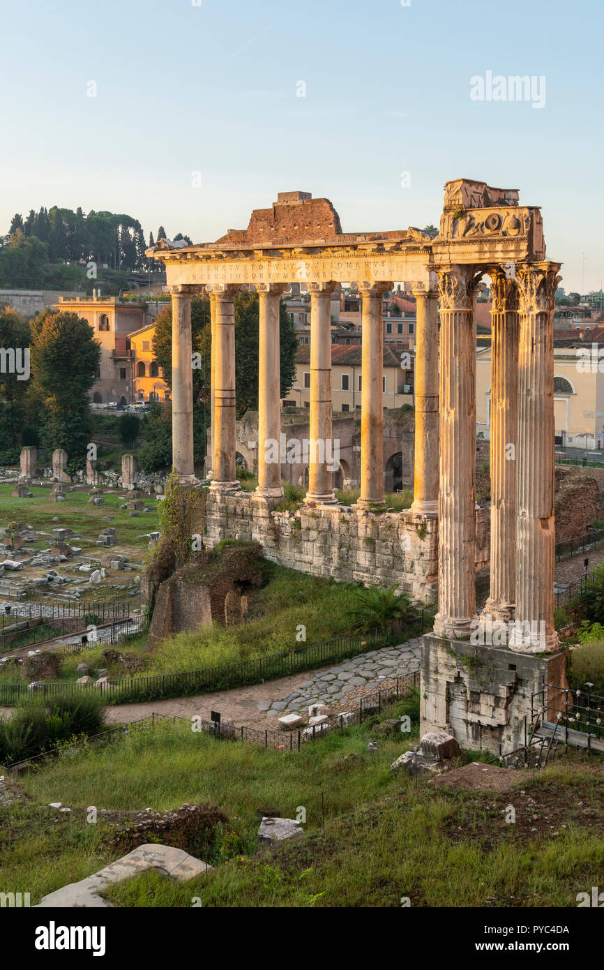 Looking across The Roman Forum at dawn, from the Capitoline Hill, with ...