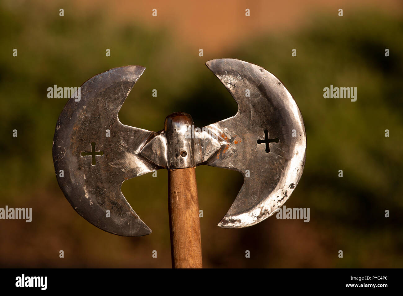 Close up view of a medieval axe on display Stock Photo - Alamy