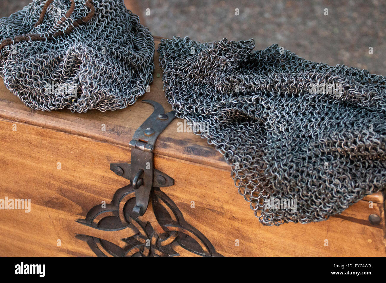 Close up view of Medieval chainmail for armor suits Stock Photo - Alamy