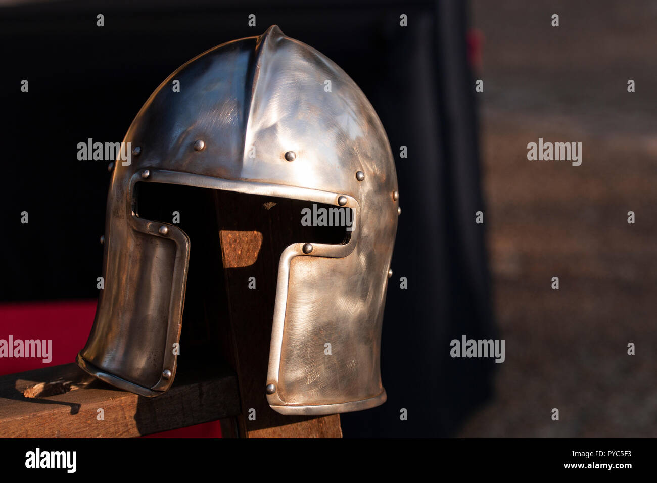 Close up view of Medieval battle helmet Stock Photo - Alamy