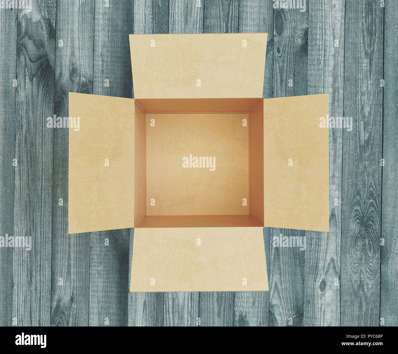 Open empty box on a wooden table, 3d render illustration Stock Photo ...