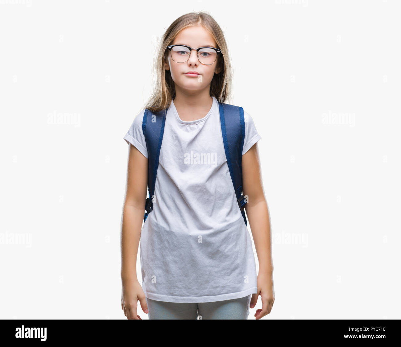Young beautiful smart student girl wearing backpack over isolated ...