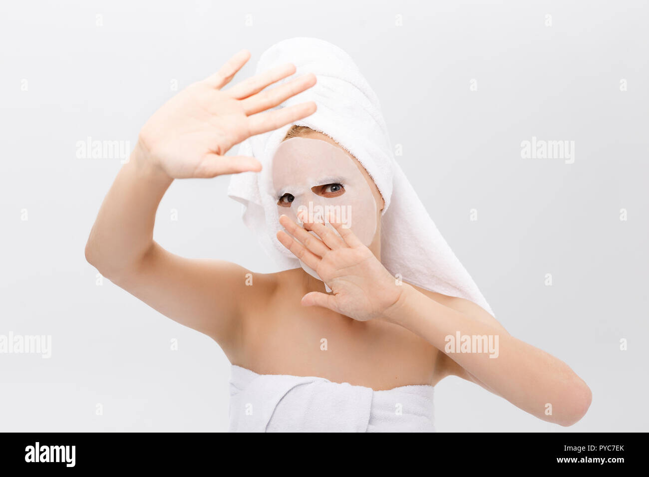 Beauty Skin Care Concept - Beautiful Caucasian Woman applying paper ...