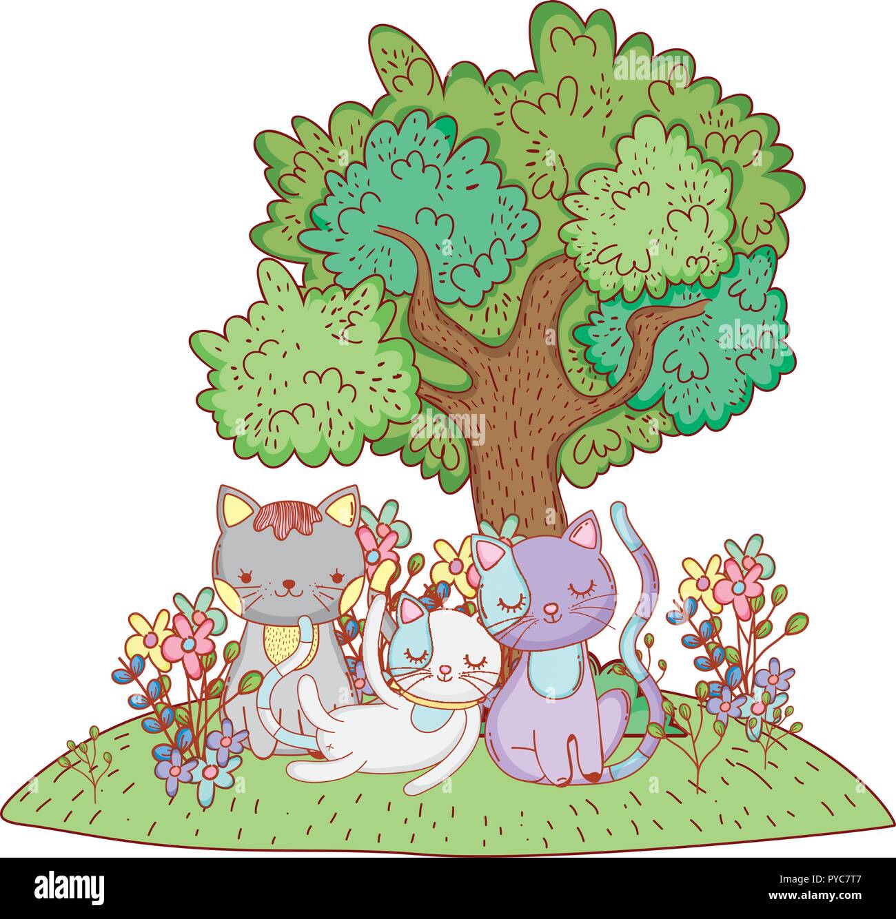 group of kitty cats cartoon Stock Vector Image & Art - Alamy