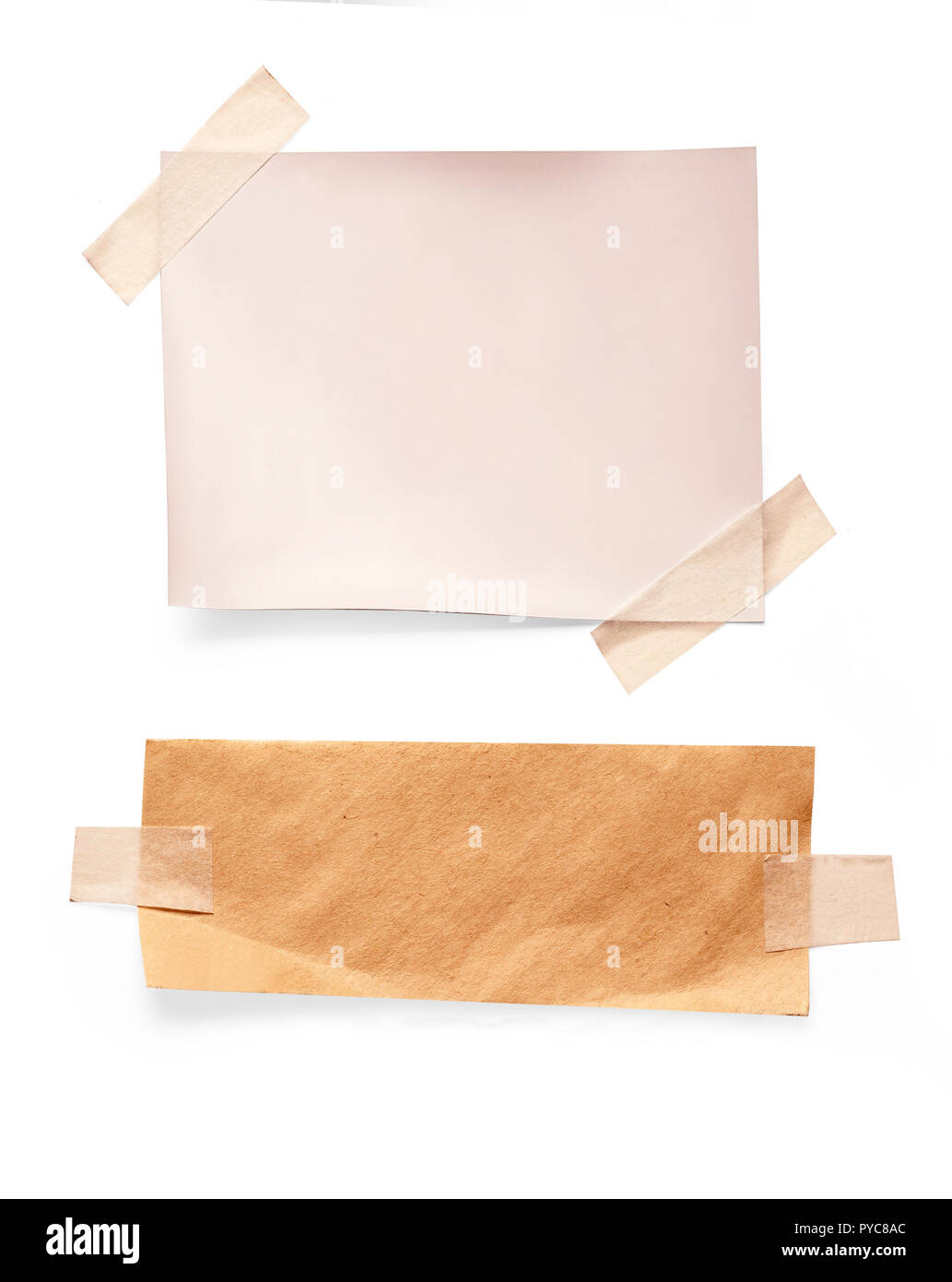 collection of various vintage note papers on white background with ...