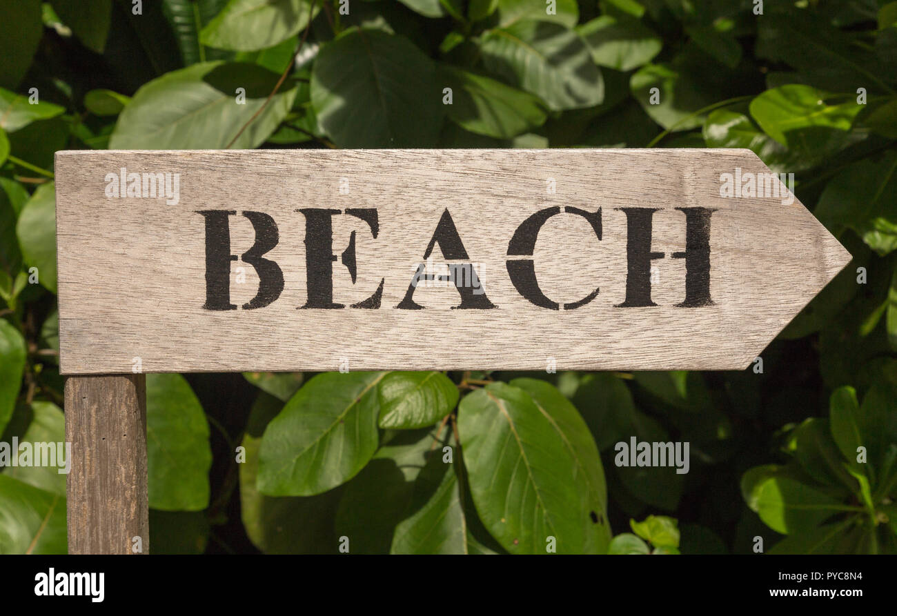 Beach signboard wooden detail Stock Photo - Alamy