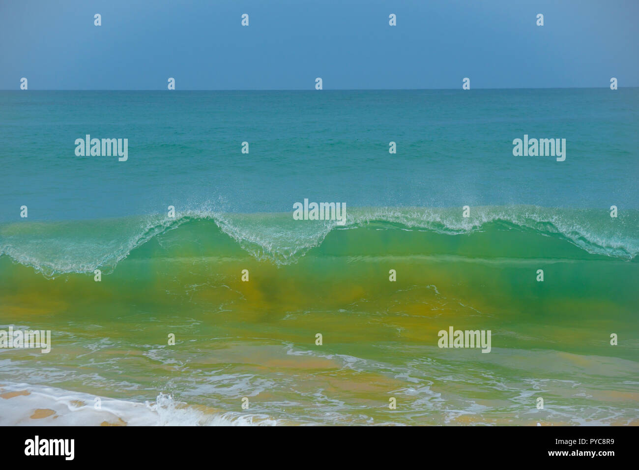 Foam wave, running on the sandy shore Stock Photo - Alamy