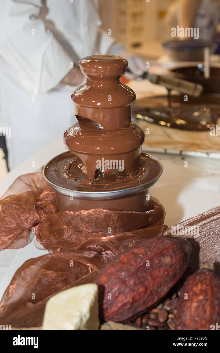 Professional Preparation of Melted Liquid Chocolate: Sweet Dessert ...