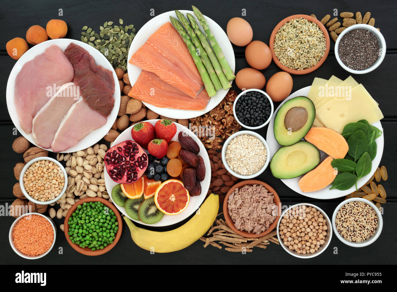 Super food for body builders high in protein including meat, fish ...