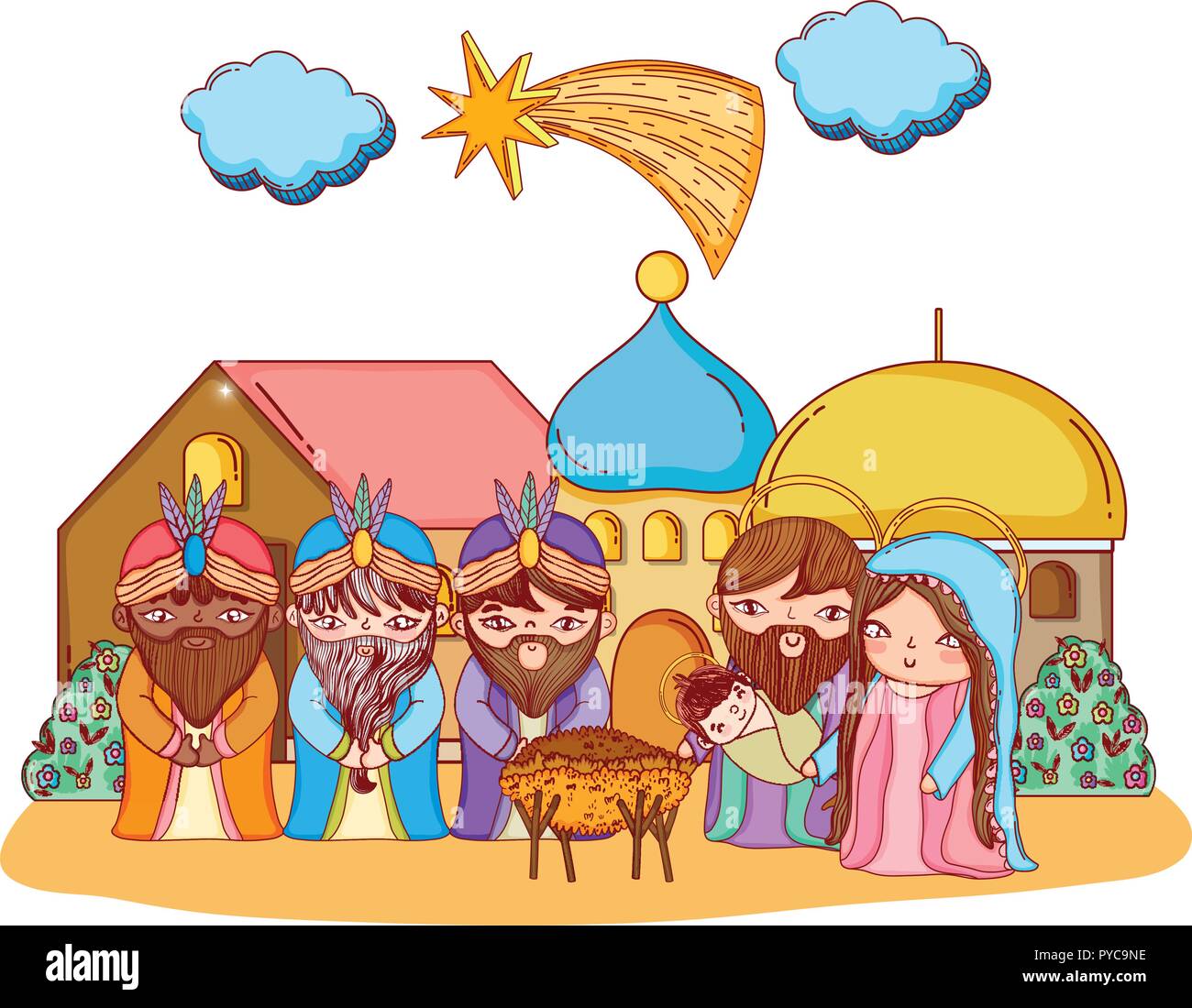 Christmas nativity scene cartoon Stock Vector Image & Art - Alamy