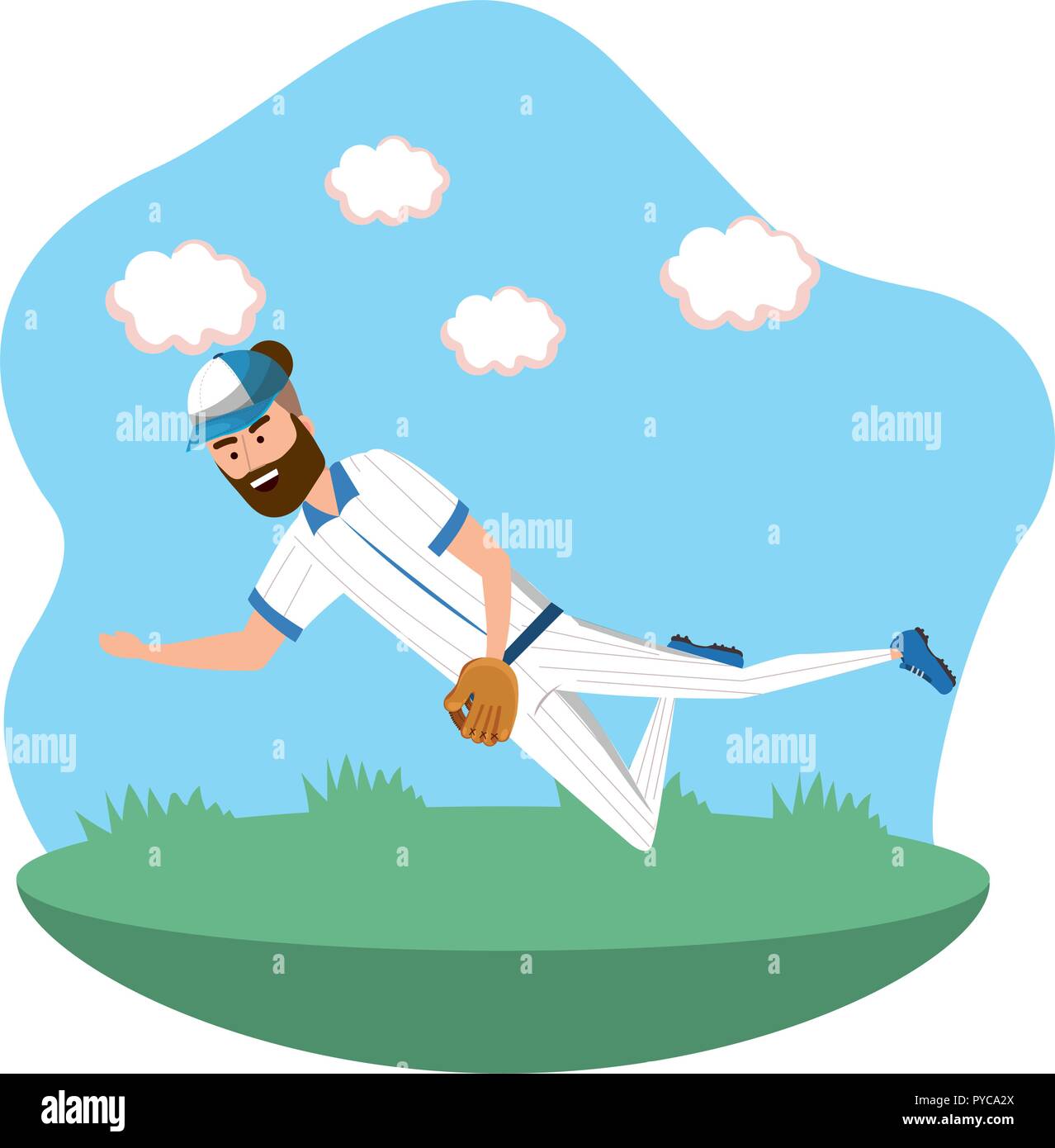Cartoon illustration baseball player catching hi-res stock photography ...