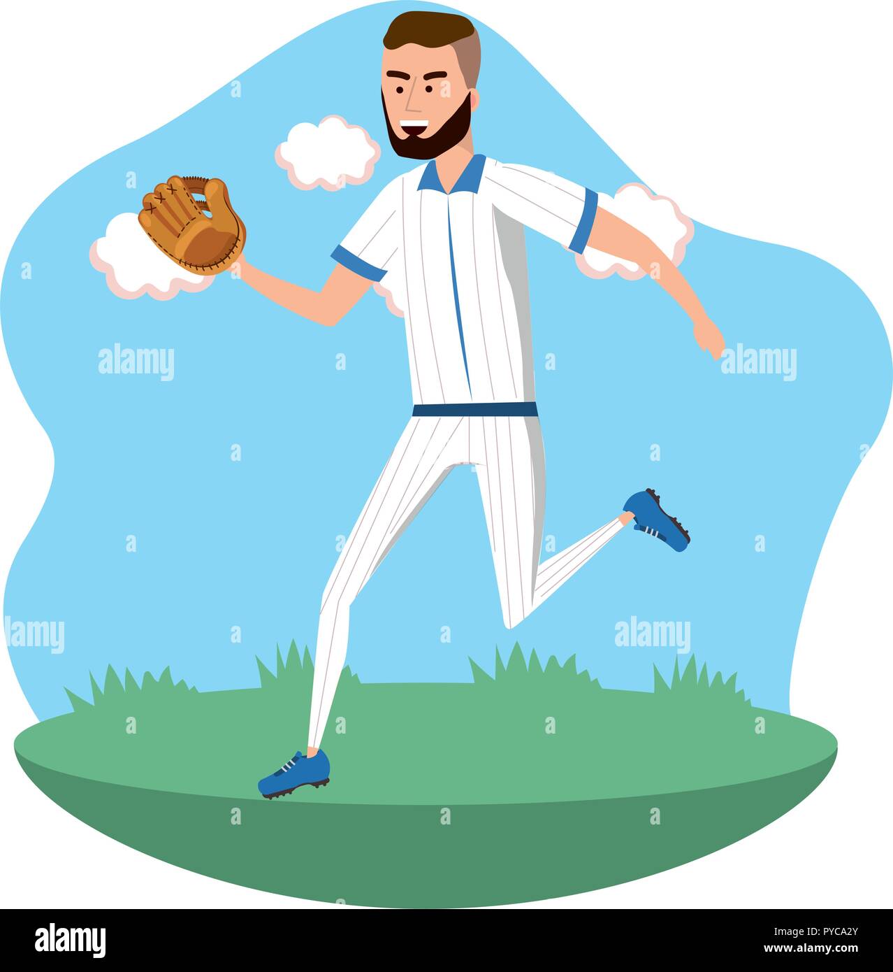 Cartoon illustration baseball player catching hi-res stock photography ...