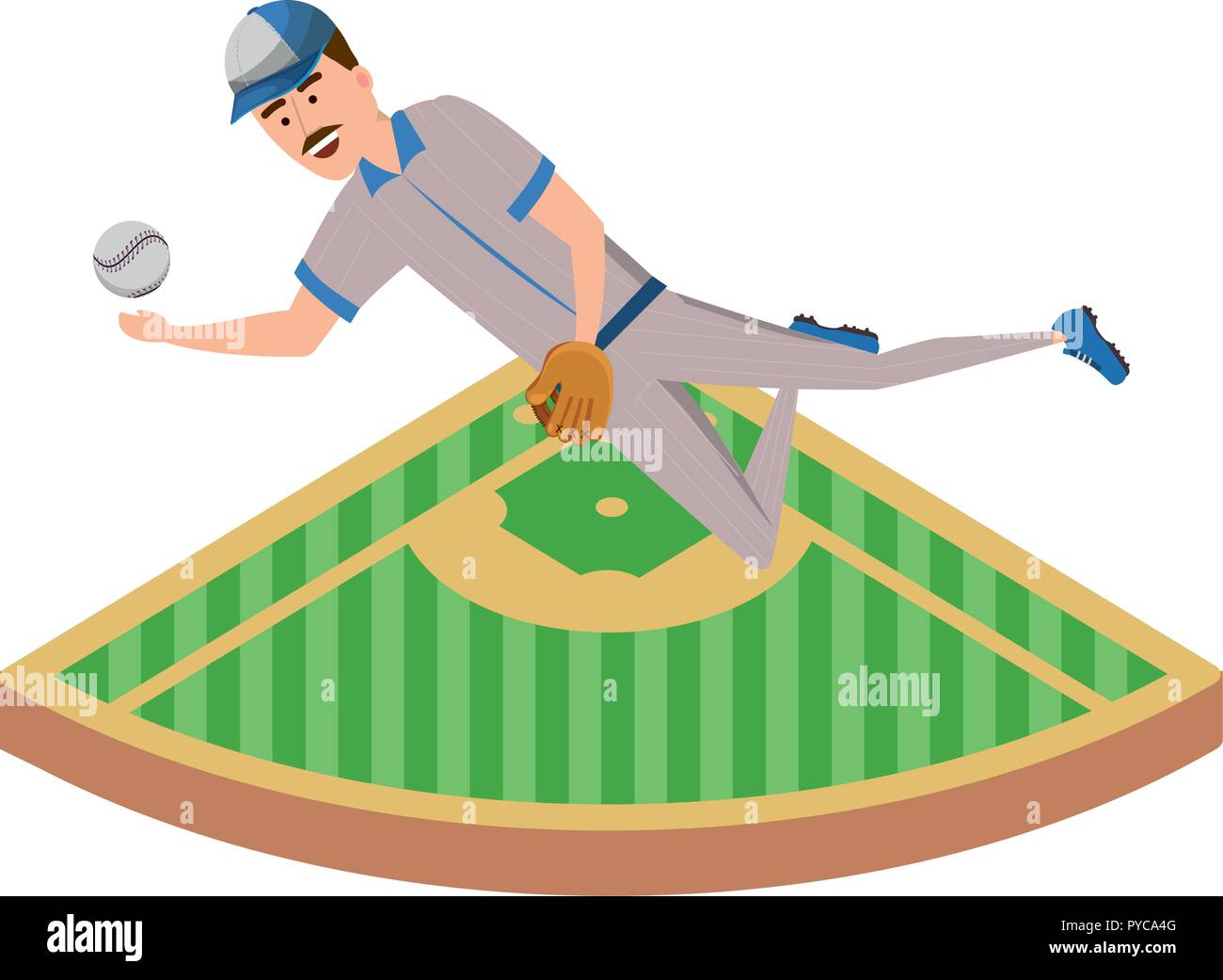 Cartoon illustration baseball player catching hi-res stock photography ...