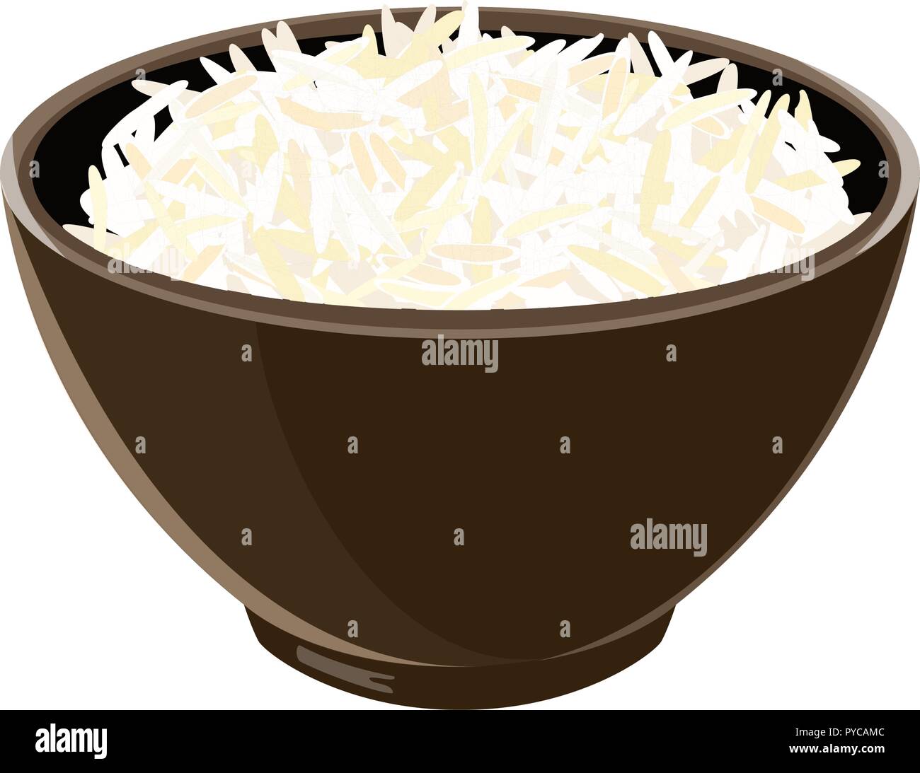 Pile of boiled Basmati rice in brown ceramic bowl. Vector illustration ...