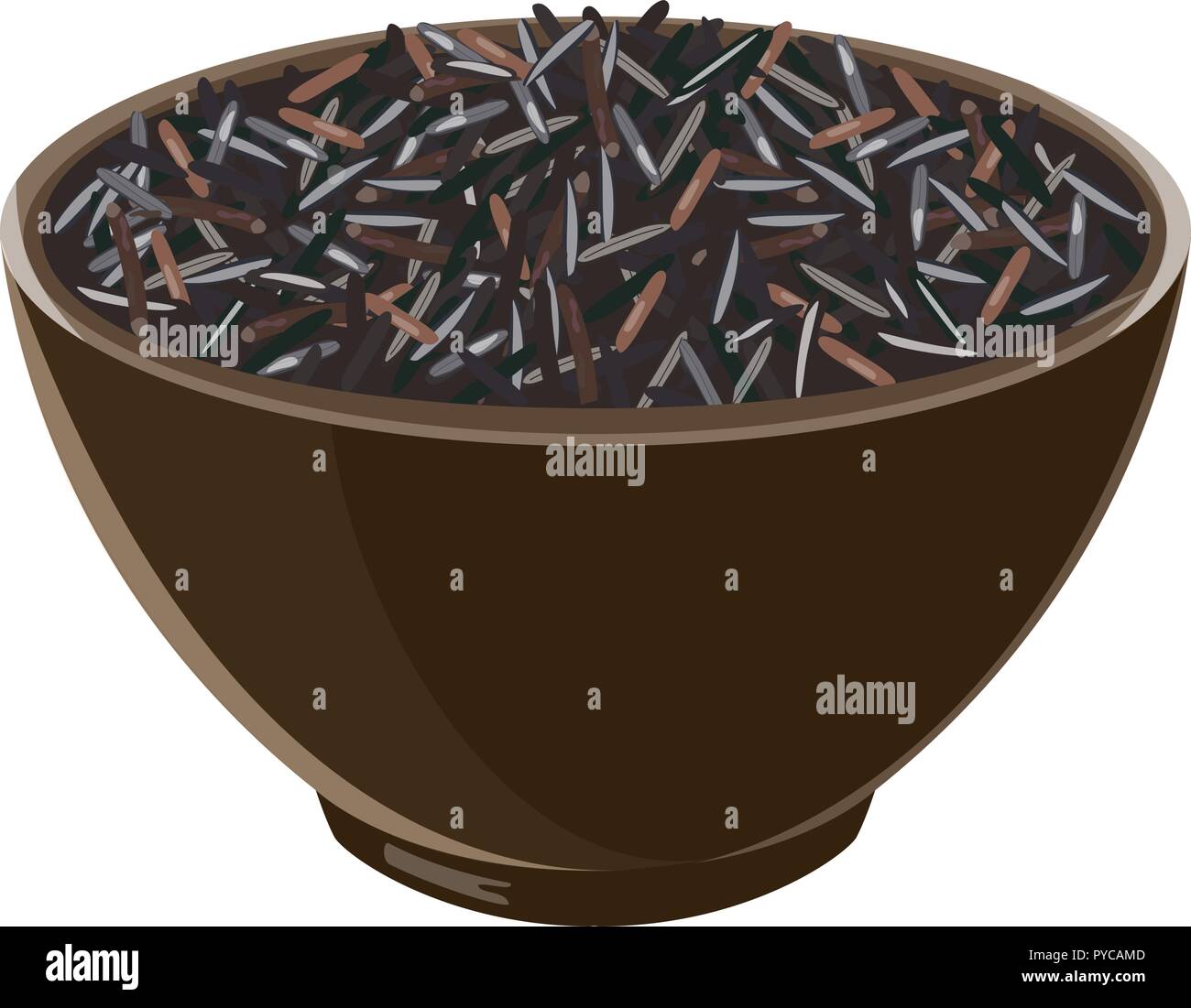 Pile of boiled wild rice in brown ceramic bowl. Vector illustration ...