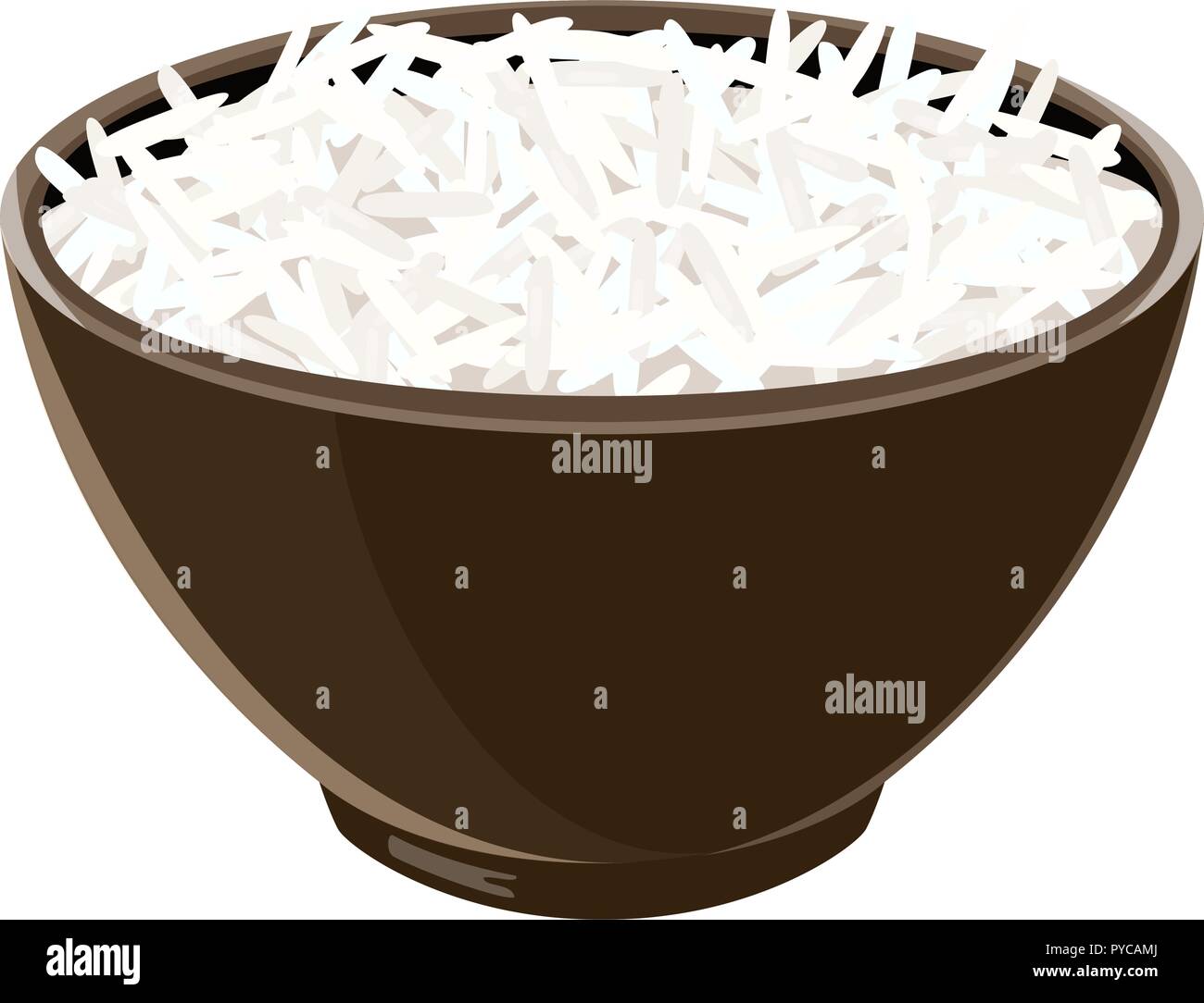 Pile of boiled jasmine rice in brown ceramic bowl. Vector illustration ...