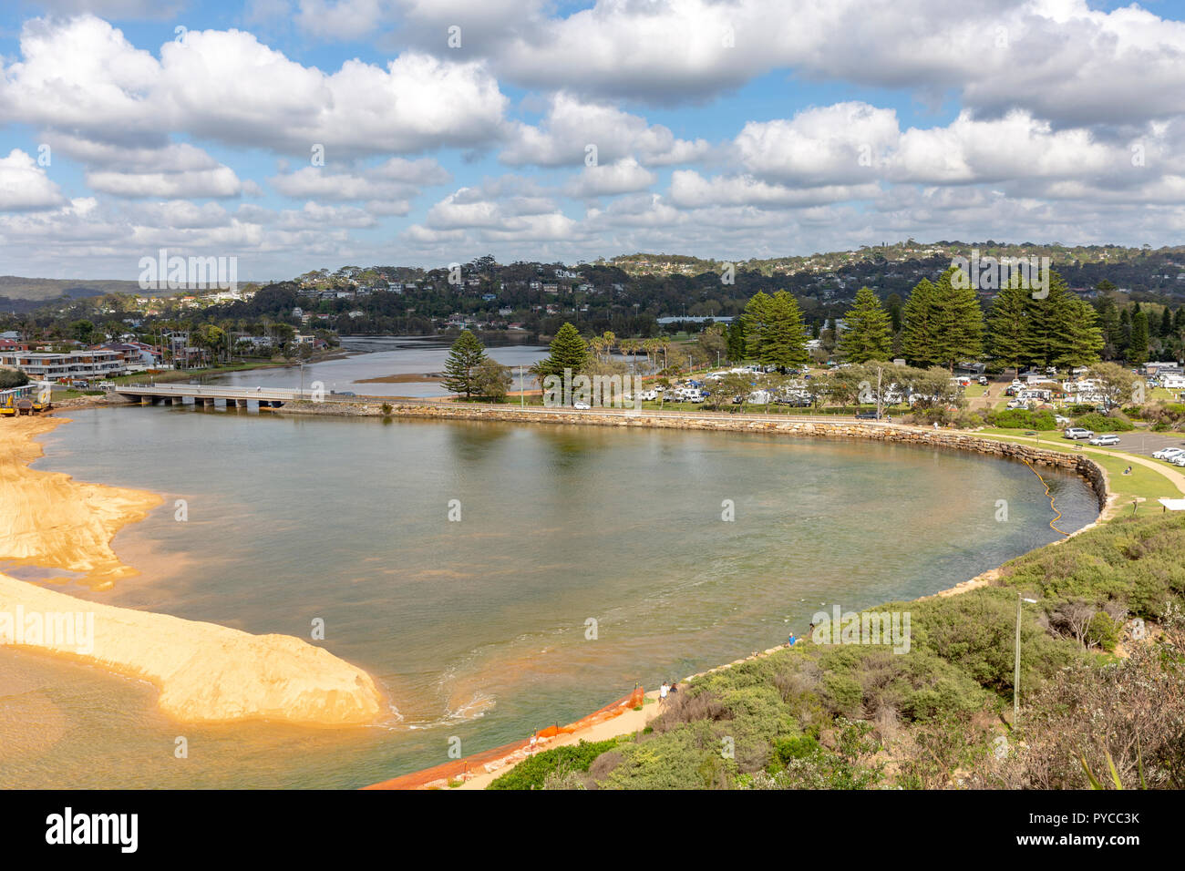 Aerial view of Narrabeen lake and lagoon,Sydney northern beaches ...