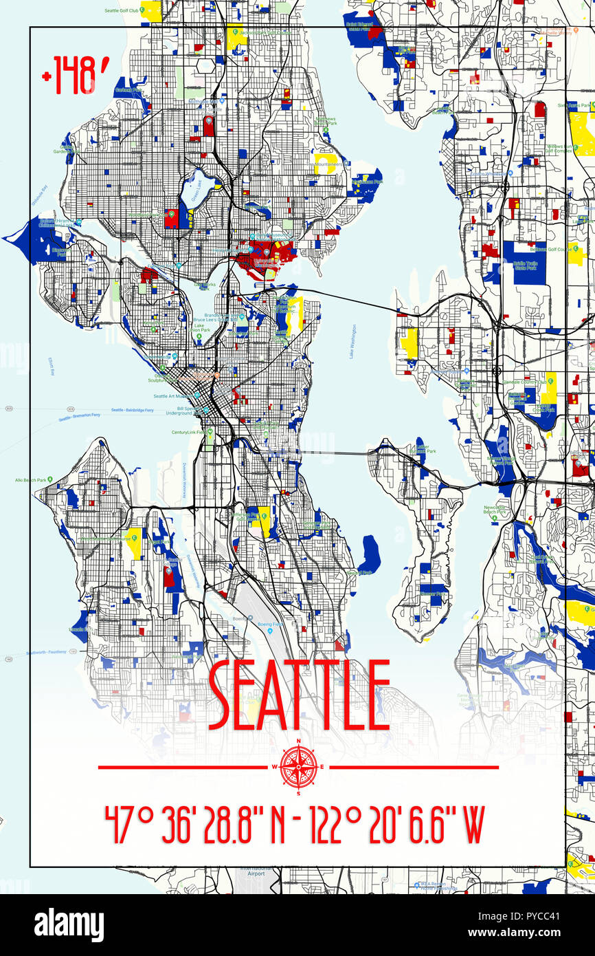 Seattle map hi-res stock photography and images - Alamy