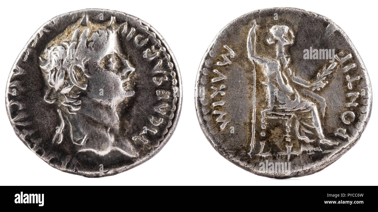 Ancient Roman silver denarius coin of Emperor Tiberius Stock Photo - Alamy