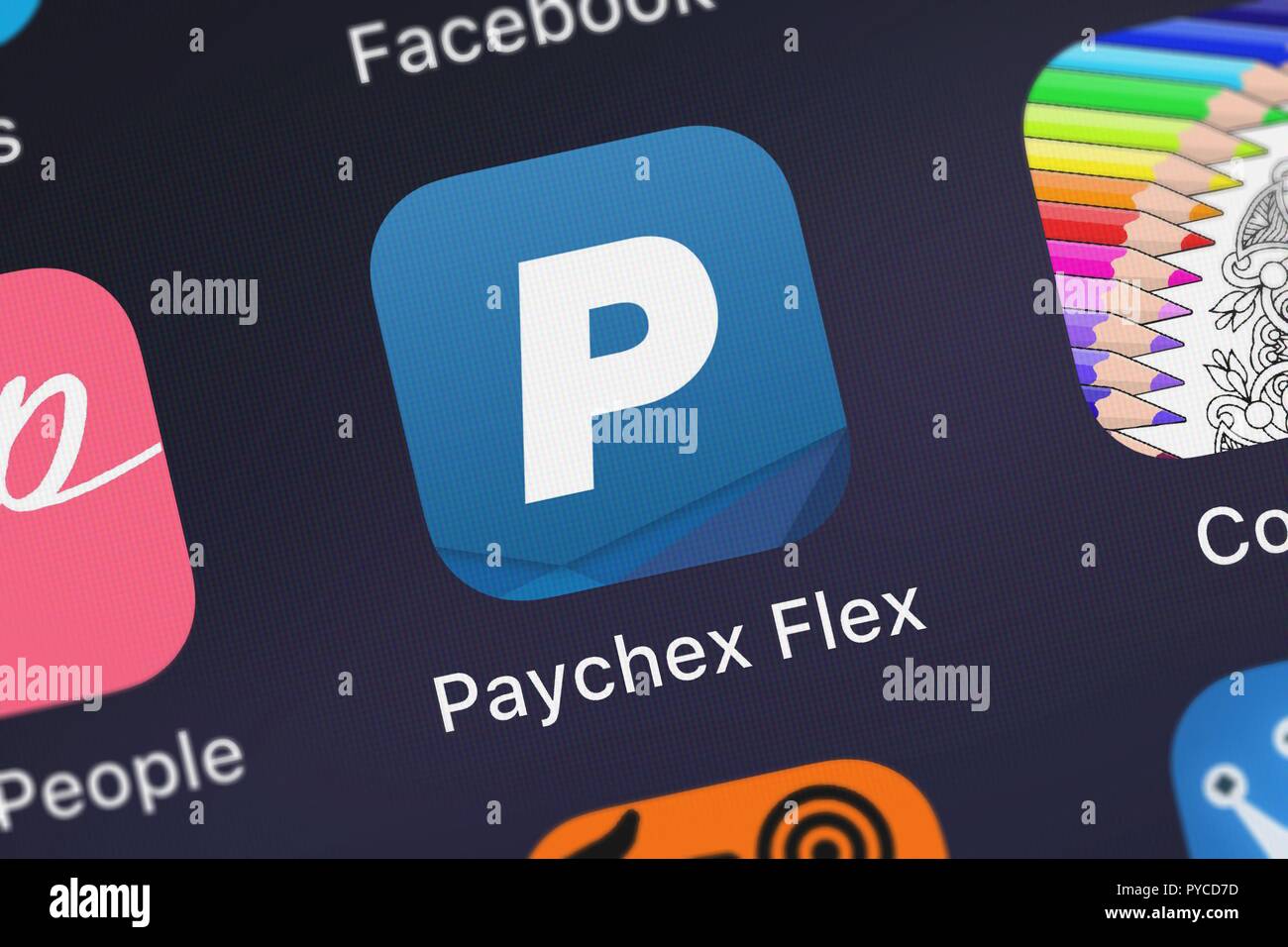 London, United Kingdom - October 26, 2018: Close-up shot of Paychex ...