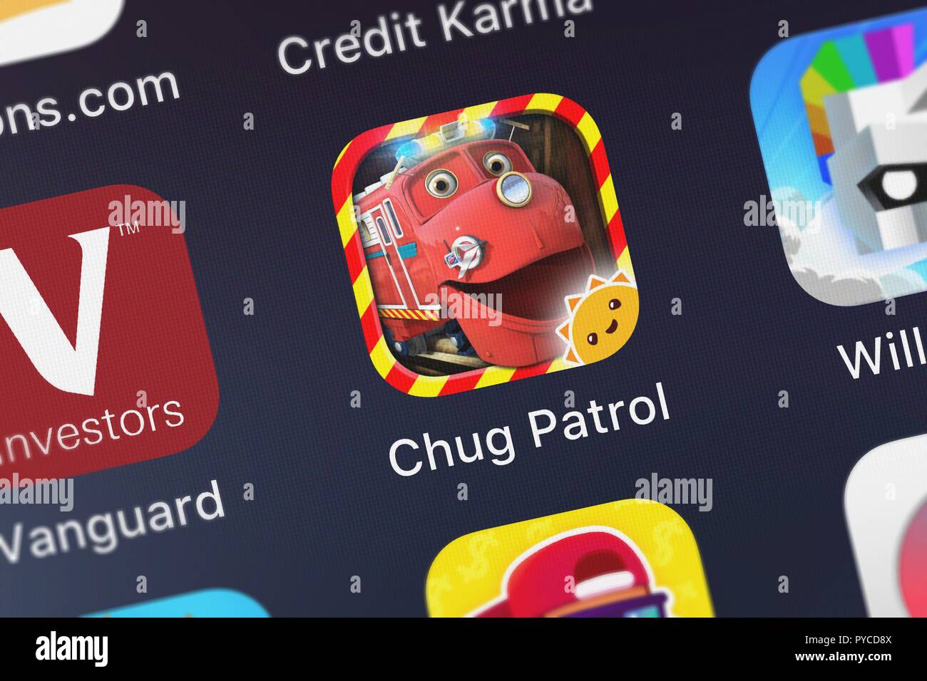 London, United Kingdom - October 26, 2018: Close-up shot of the Chug ...