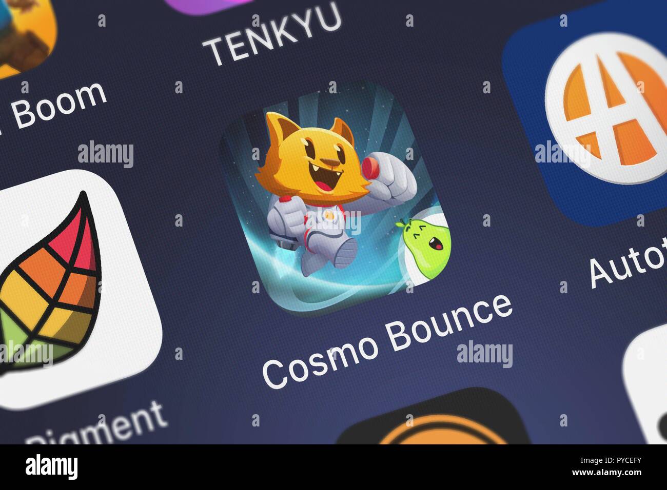 London, United Kingdom - October 26, 2018: The Cosmo Bounce mobile app ...