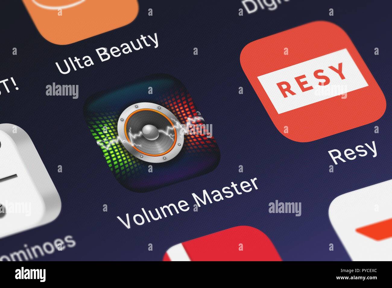 London, United Kingdom - October 26, 2018: Close-up of the Volume ...