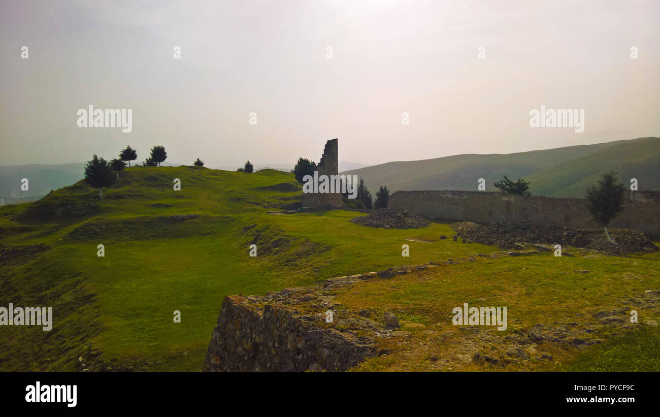 Landscape to ruined Kanine Castle and Shushica mountain, Vlore region ...