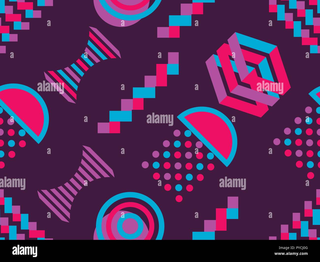 Memphis seamless pattern. Geometric elements memphis in the style of 80's. Isometric shapes ...