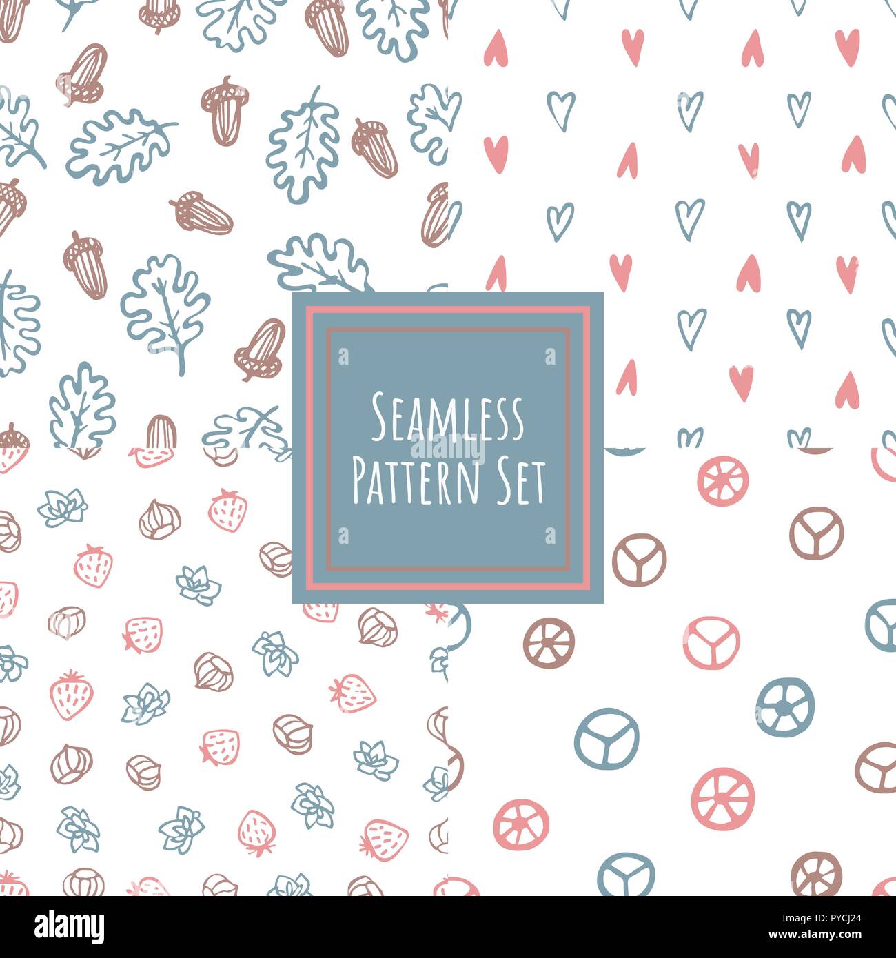 Vintage color seamless pattern collection. Hand drawn vector retro ...