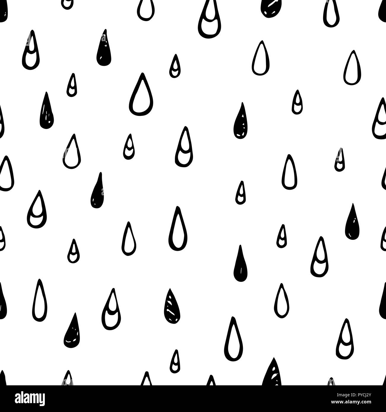 Monochrome drop signs seamless pattern. Hand drawn doodle water symbols ...
