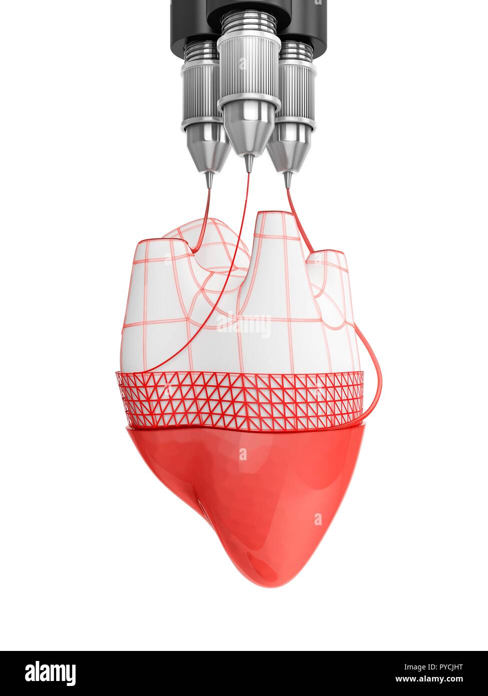 Bioprinting, illustration. Process of creating human hearts using 3D printer Stock Photo - Alamy